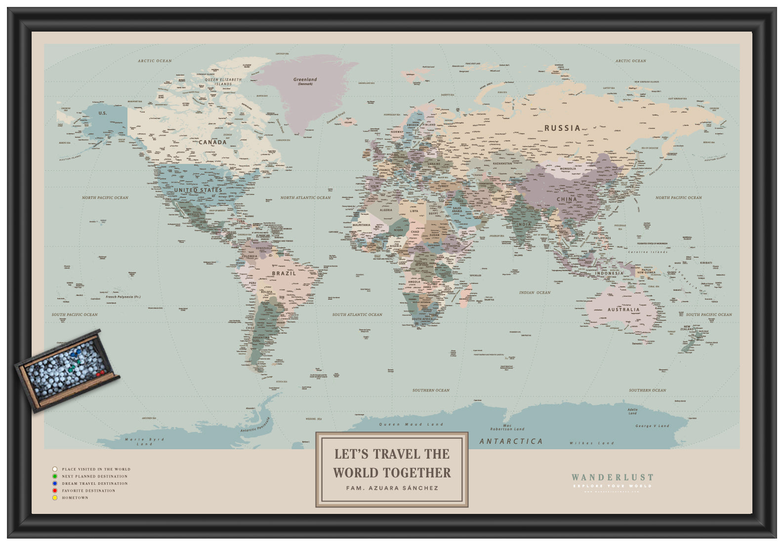 Mapa con pines: Mundo Silver (55x38cm) – Wanderlust Maps
