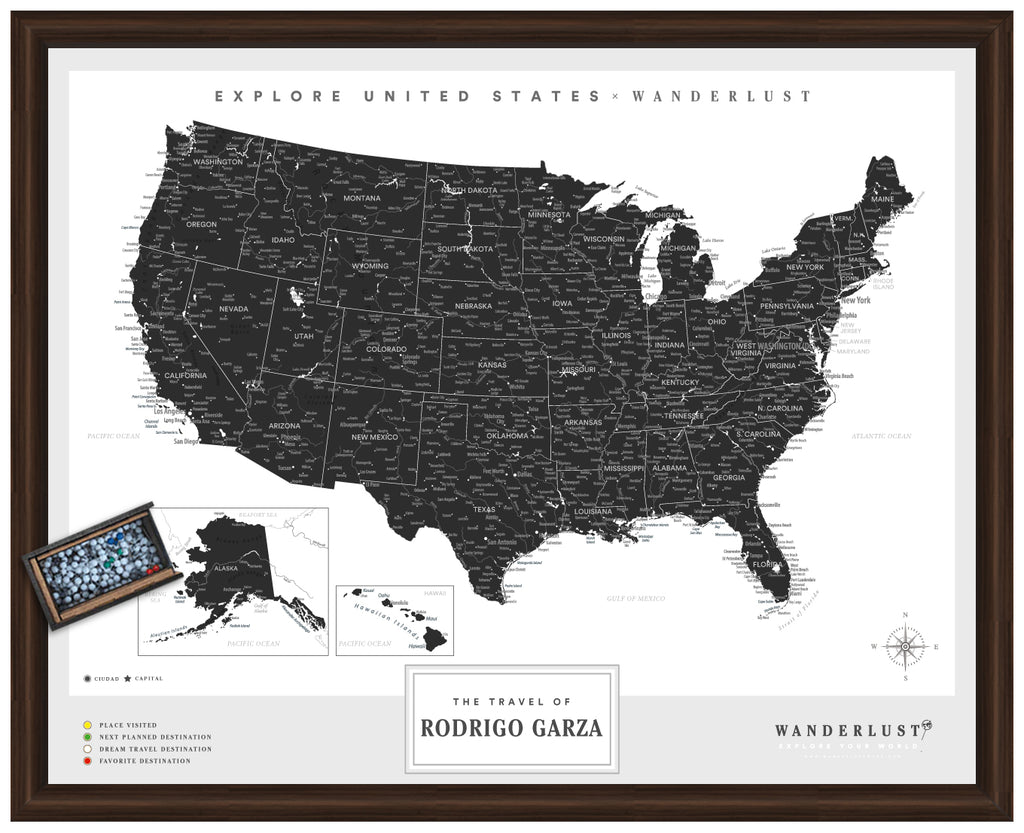 Mapa con pines: México B&N (41x38cm) – Wanderlust Maps