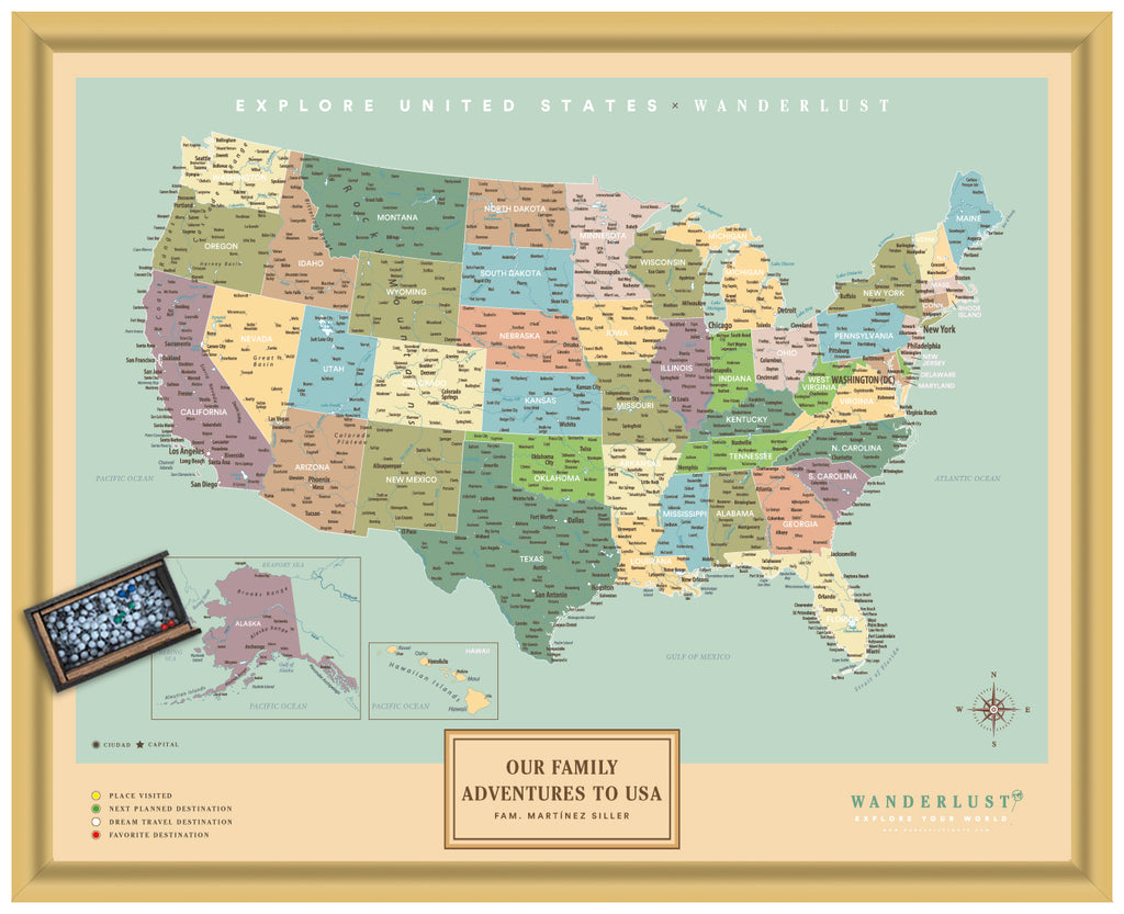 Mapa con pines: México B&N (41x38cm) – Wanderlust Maps